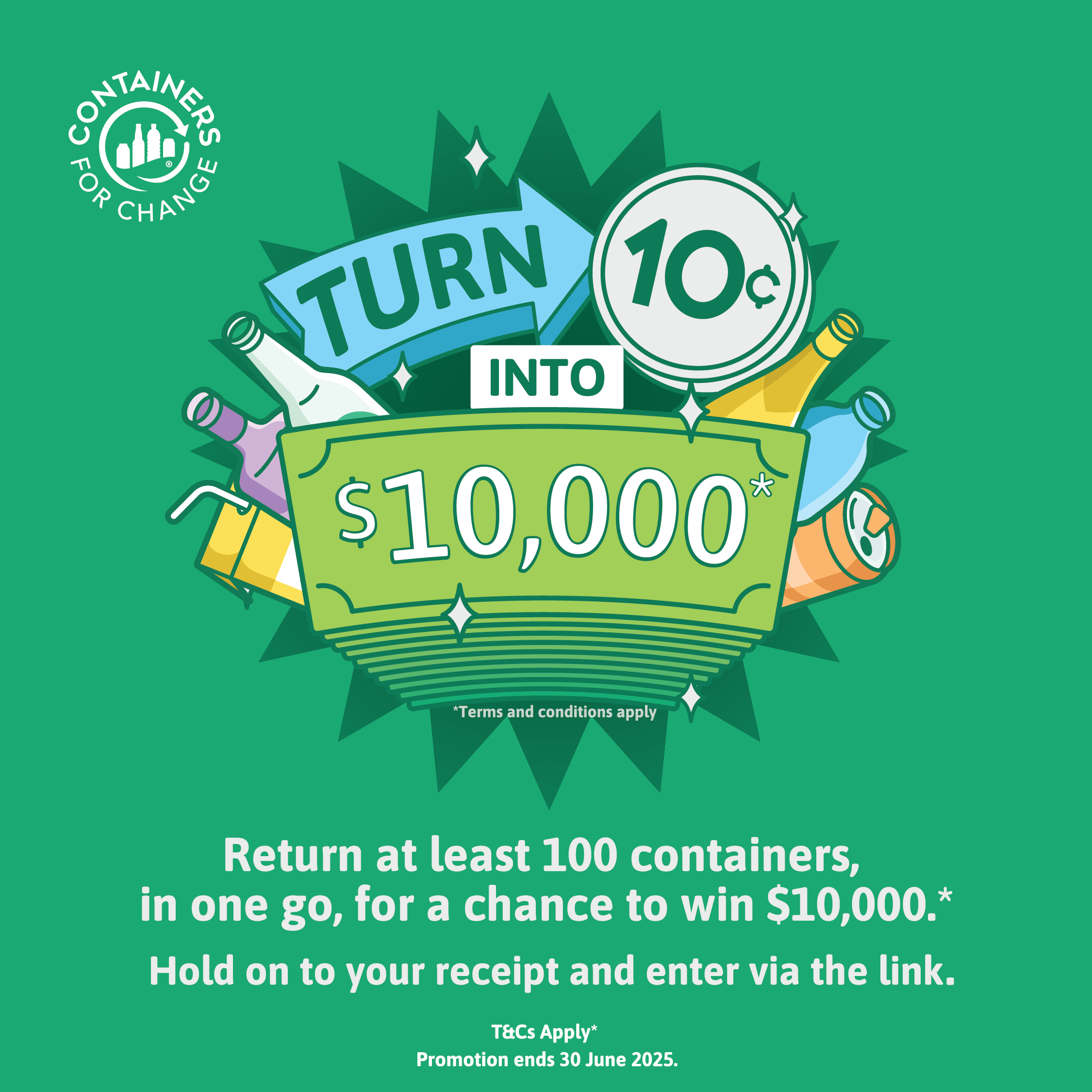 Turn 10c into 10k - Social Tile | Containers for Change